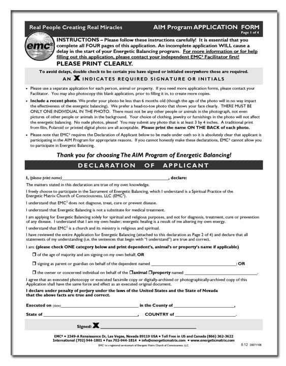 Applications - AIM Program of Energetic Balancing